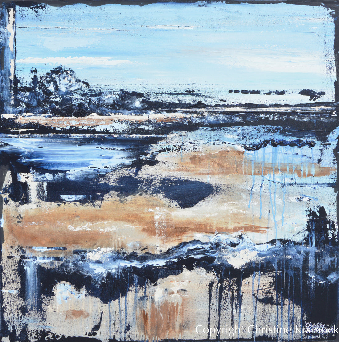 ORIGINAL Art Abstract Painting Navy Blue Brown Rustic Texture Wall Art ...