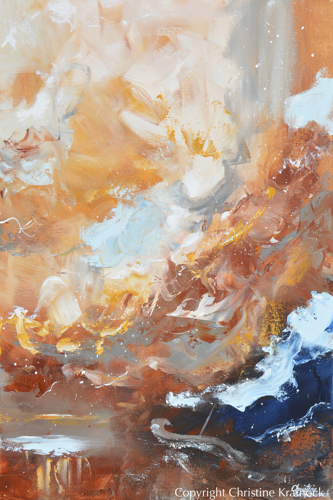 ORIGINAL Art Abstract Painting Navy Blue Light Blue Coastal Wall Art ...