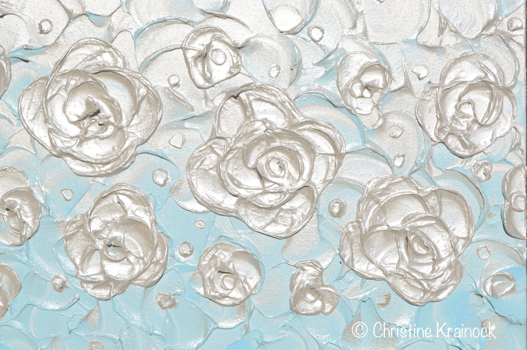 CUSTOM Abstract Painting Pearl White Blue Floral Decor – Contemporary ...