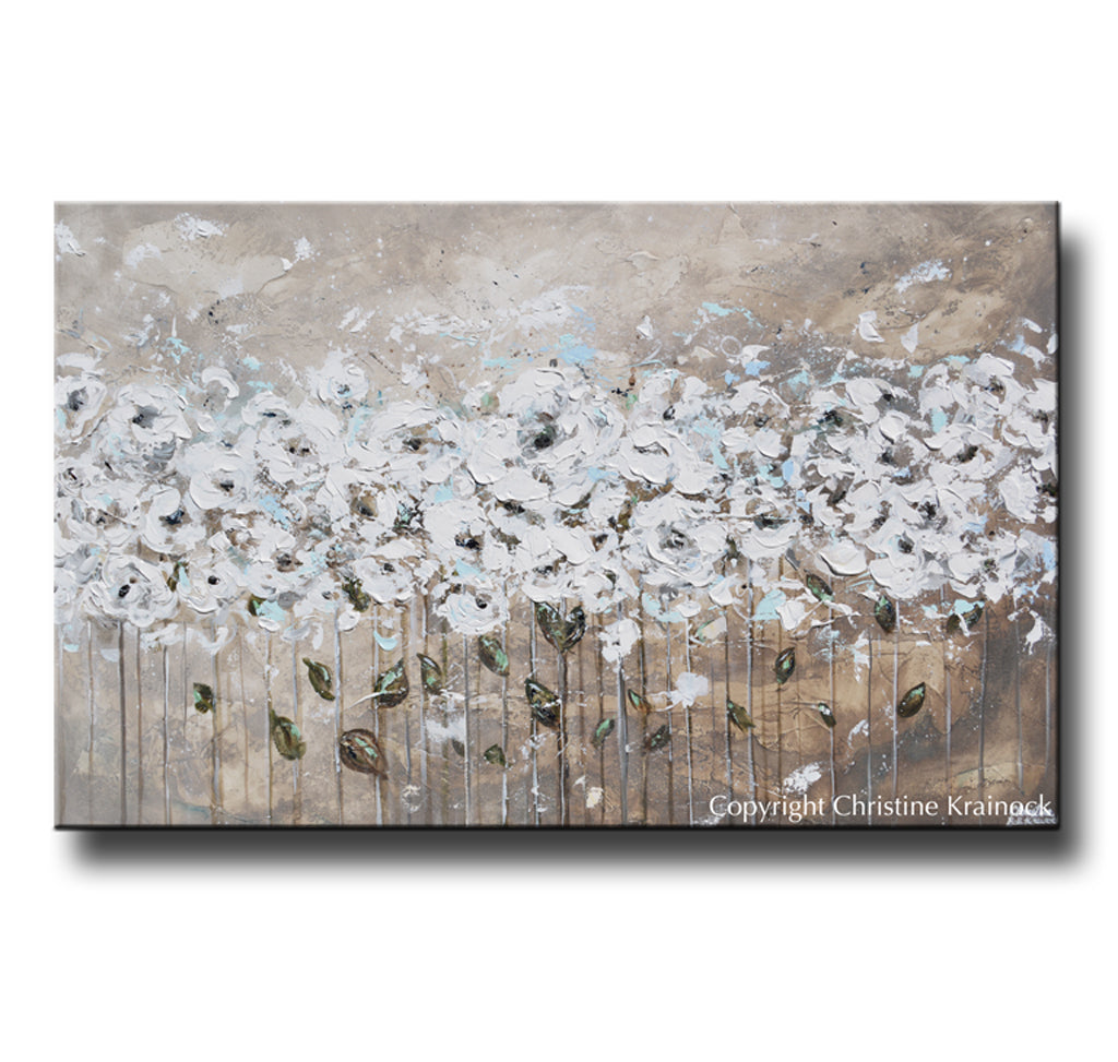 ORIGINAL Art Abstract Floral Painting White Flowers Home Wall Decor ...