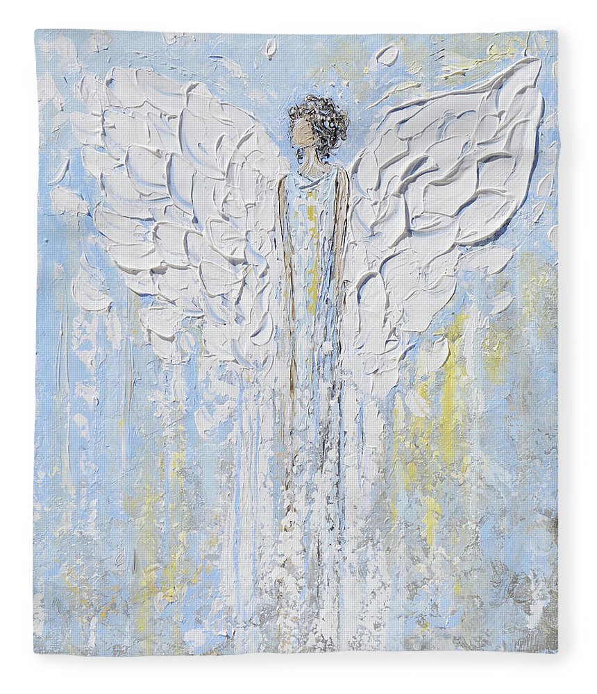 Angel Blanket, Blue White Guardian Angel Fleece Throw Holiday Blankets ...