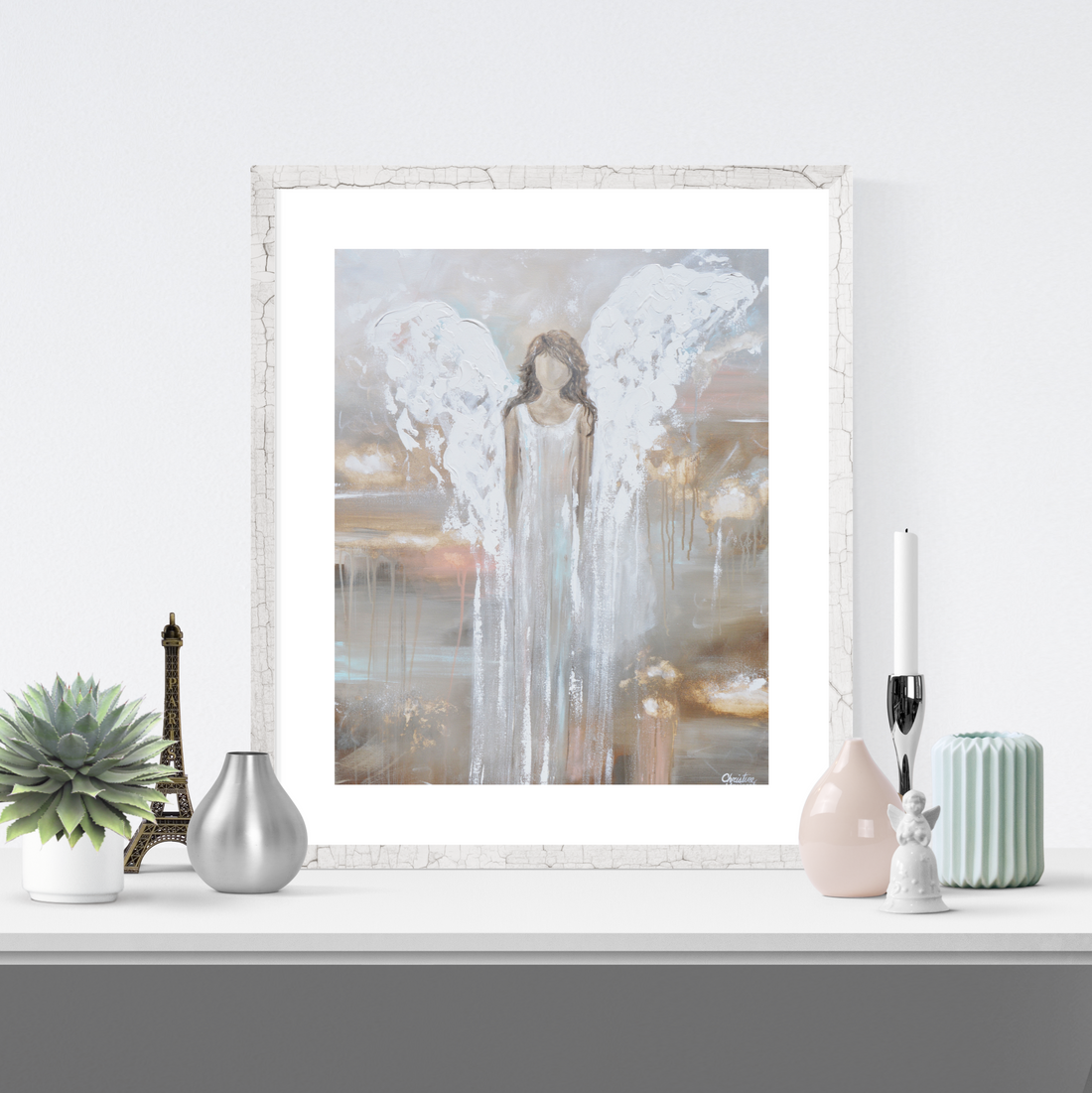 Art Abstract Angel Painting Guardian Angel Matted Print Wall Art ...