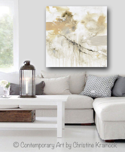 ORIGINAL Art White Grey Abstract Painting Modern Wall Art Neutral Deco ...