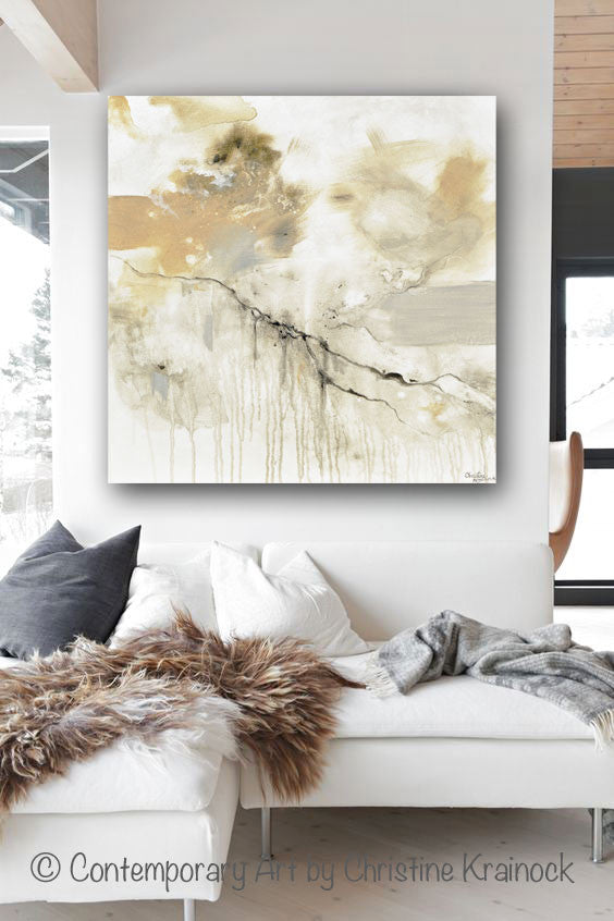 ORIGINAL Art White Grey Abstract Painting Modern Wall Art Neutral Deco ...