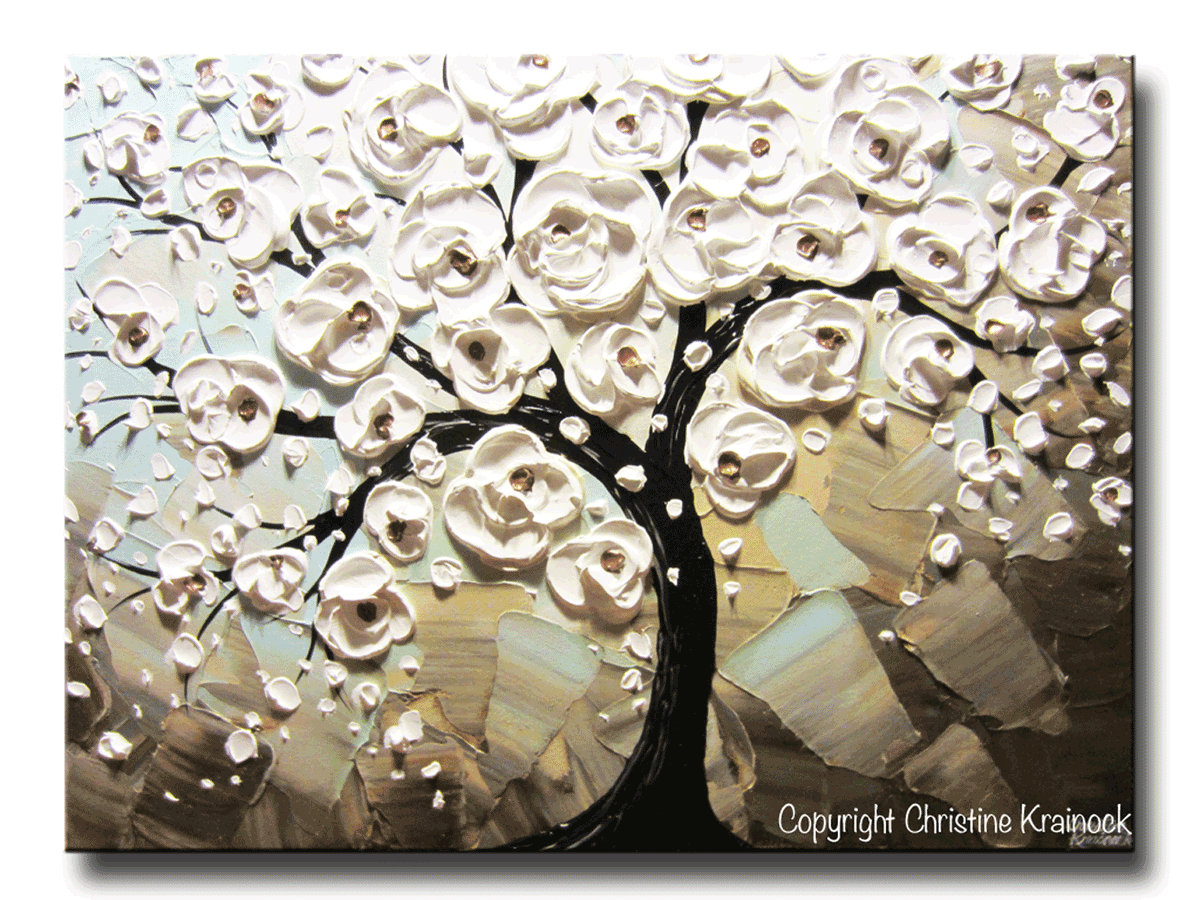 ORIGINAL Art Abstract Painting White Flowering Tree Che – Contemporary ...