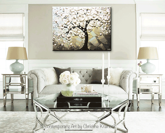 ORIGINAL Art Abstract Painting White Flowering Tree Che – Contemporary ...