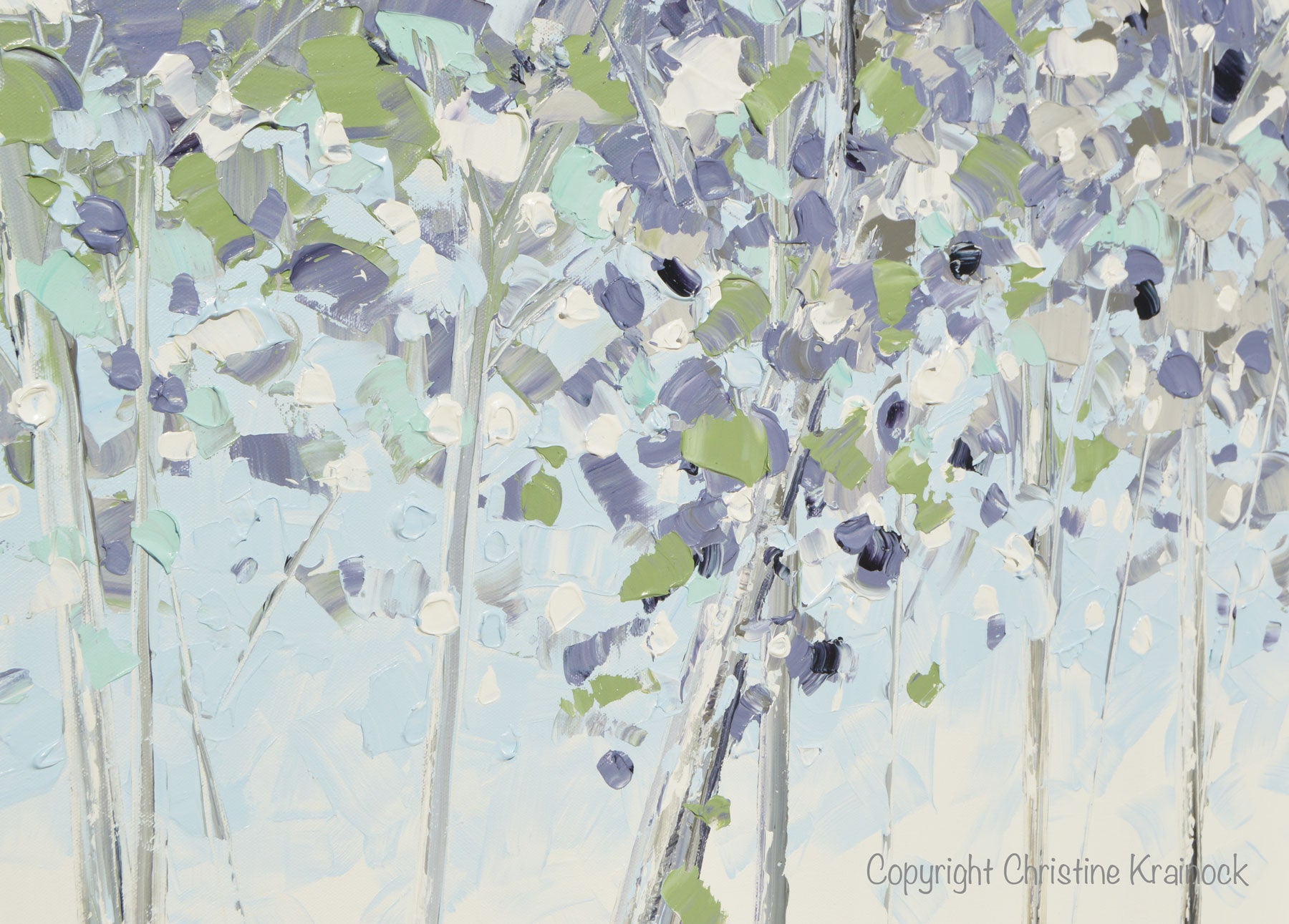 ORIGINAL Art Abstract Trees Painting Modern Textured Birch White Blue ...