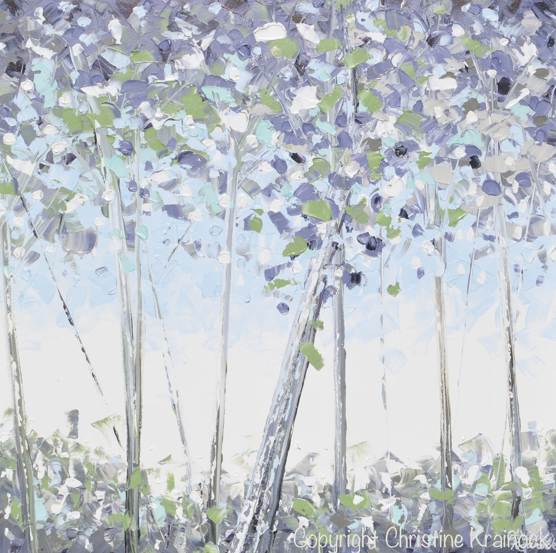 ORIGINAL Art Abstract Trees Painting Modern Textured Birch White Blue ...