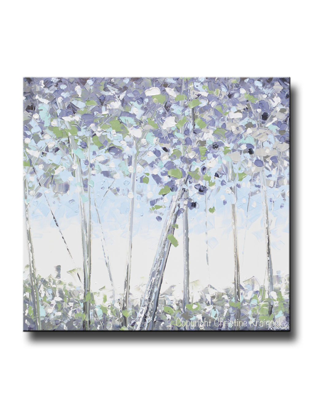 ORIGINAL Art Abstract Trees Painting Modern Textured Birch White Blue ...
