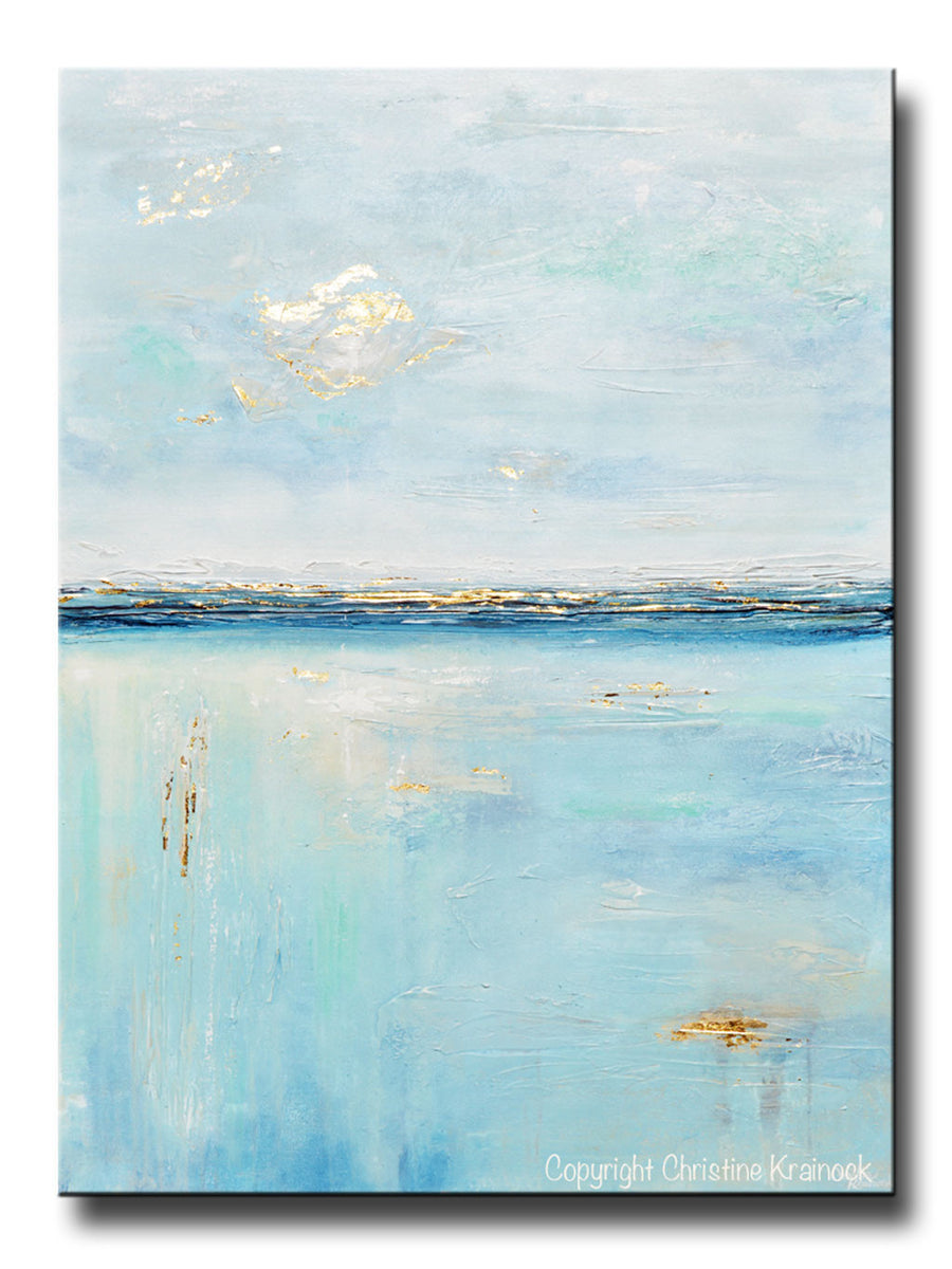 ORIGINAL Art Blue Abstract Painting Seascape Ocean Aqua Blue Textured ...