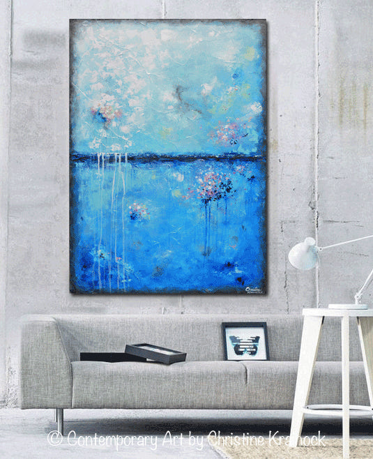 ORIGINAL Art Blue Abstract Painting Aqua Blue Textured Modern Coastal ...