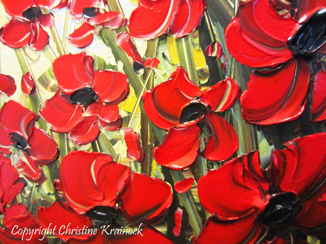 ORIGINAL Art Abstract Painting Red Poppies Painting Textured Poppy Flo ...