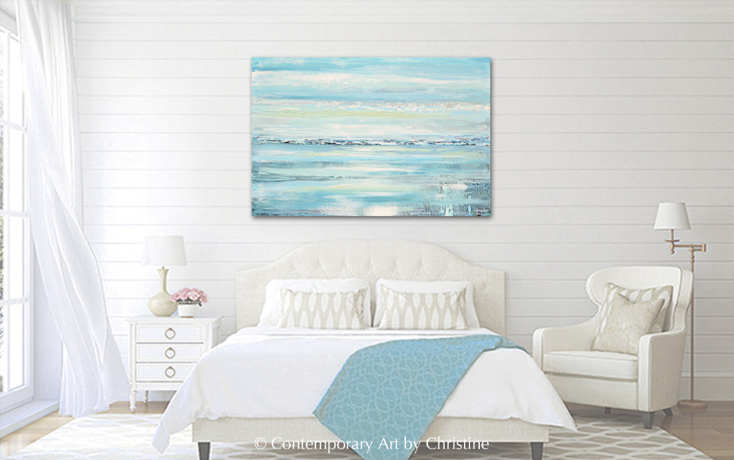 ORIGINAL Art Abstract Painting Aqua Blue Textured Beach Coastal Decor ...