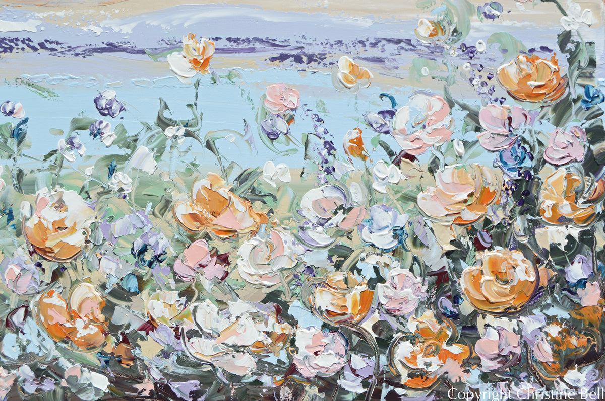 ORIGINAL Art Abstract Floral Landscape Painting Texture Poppy Flowers ...