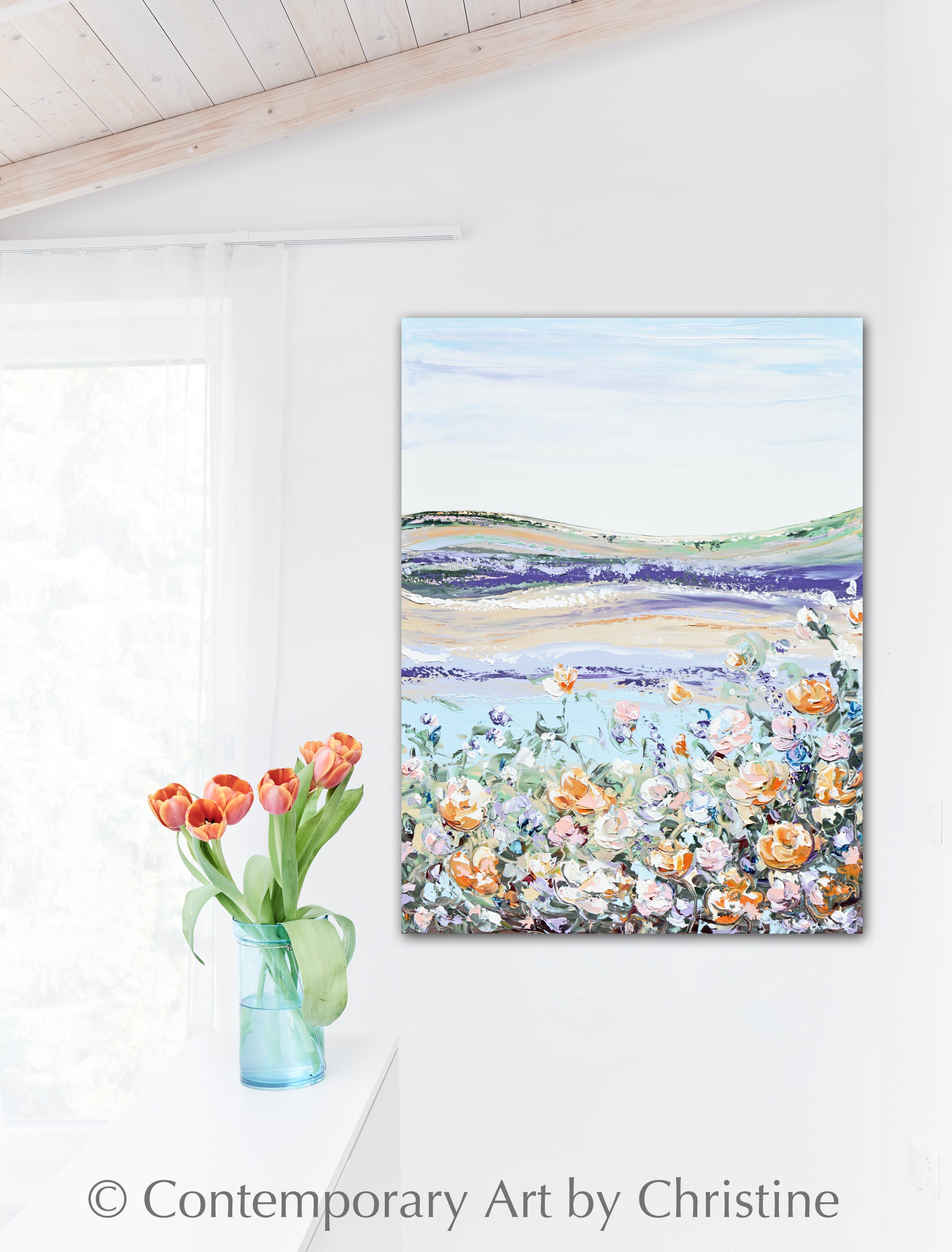 ORIGINAL Art Abstract Floral Landscape Painting Texture Poppy Flowers ...