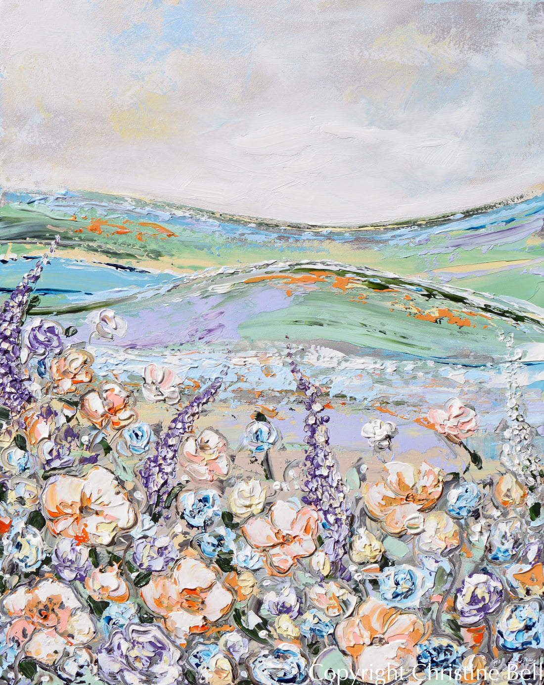 ORIGINAL Art Abstract Landscape Floral Painting Lavender Wildflowers ...