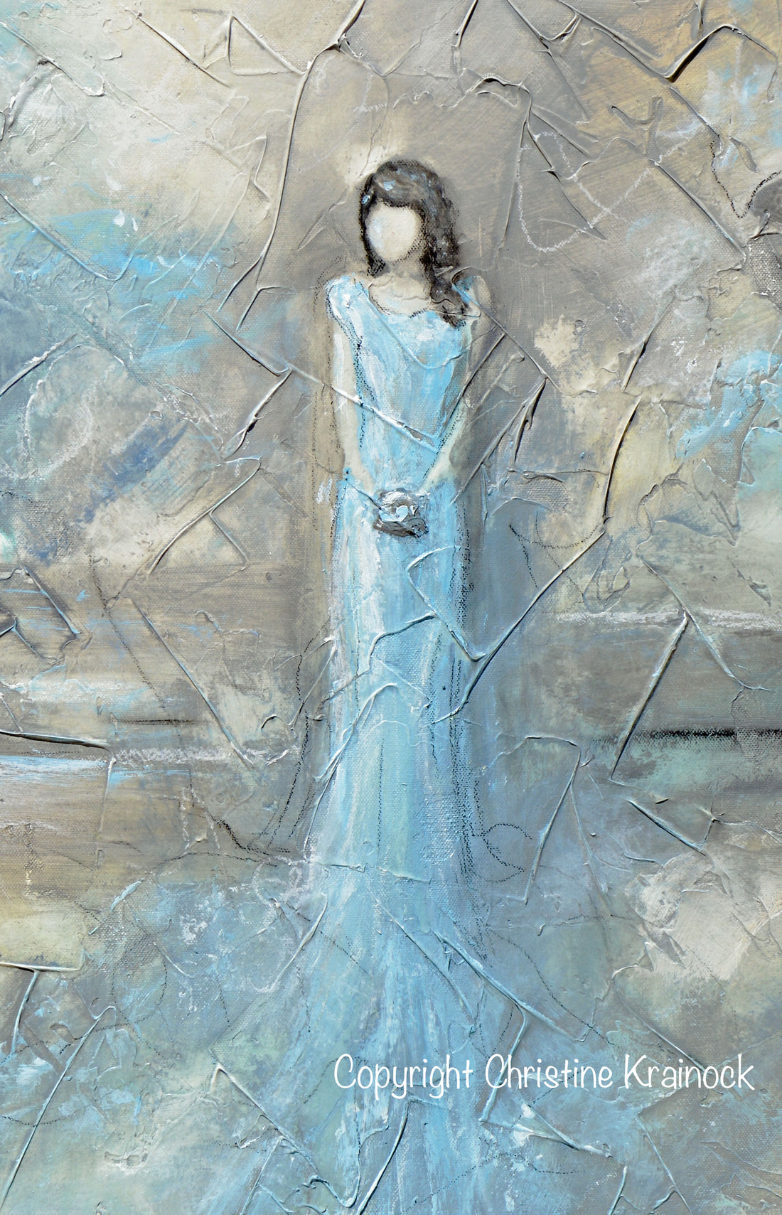 ORIGINAL Art Abstract Figurative Painting Woman Blue Dress Wall Decor ...