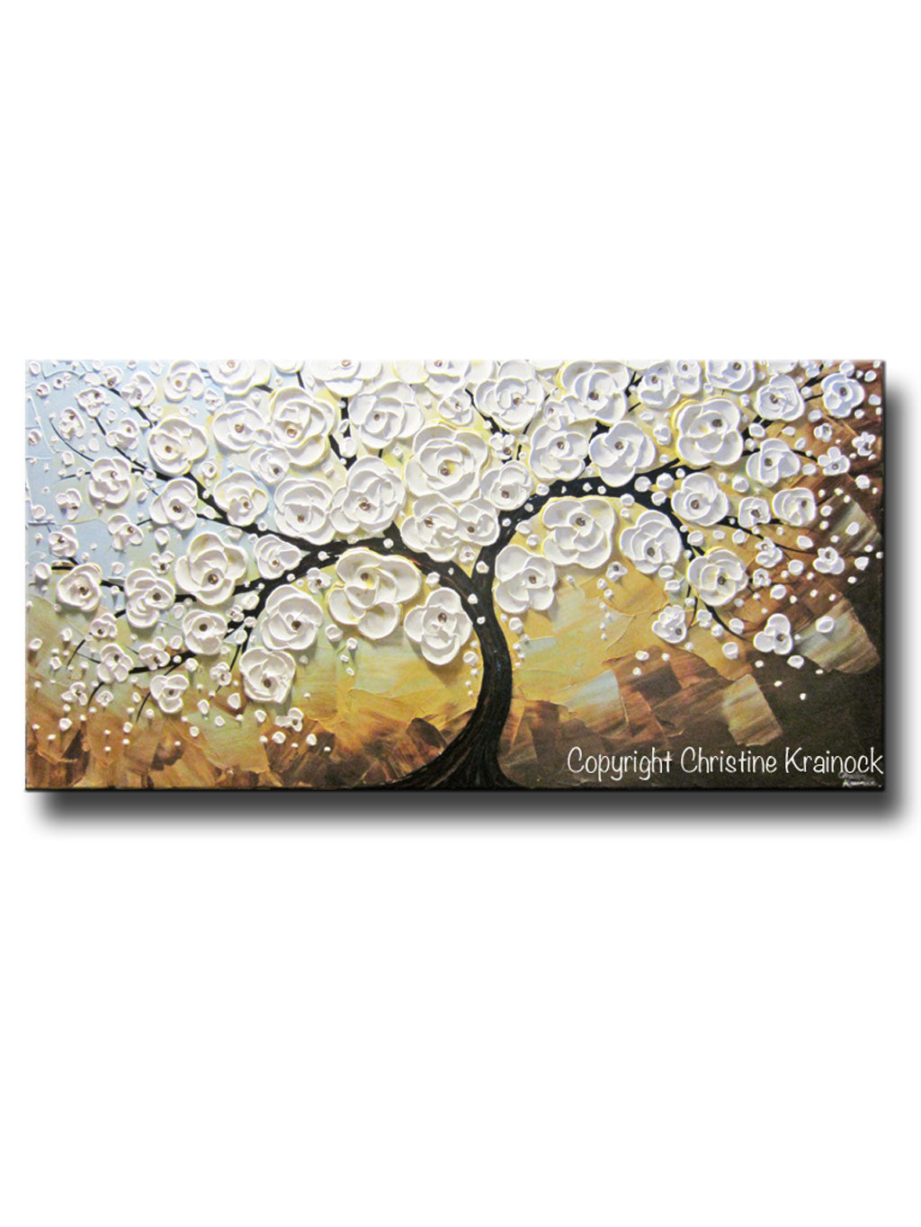 ORIGINAL Art Abstract Painting White Flowering Cherry Tree Textured ...